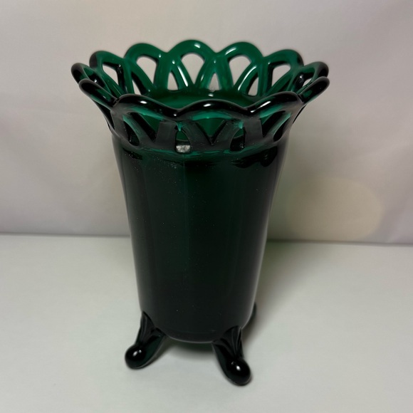 Accents | Vintage Stiegel Green Imperial Glass Four Footed Vase Laced ...
